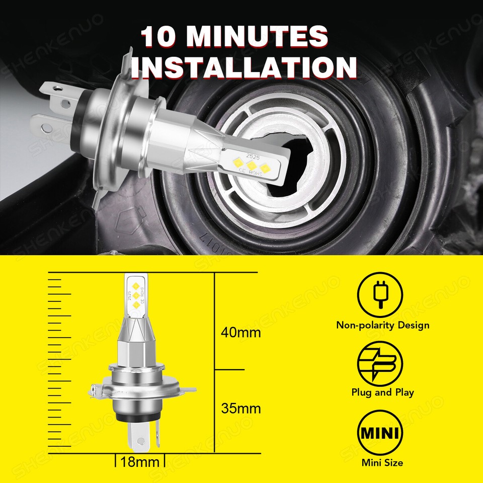 H4 HB2 LED Headlights High/Low Plug and Play Globes for BA BF FG Ford ...