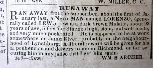 1841 Richmond VIRGINIA newspaper w NEGR0 SLAVES for SALE Ad & Runaway ...