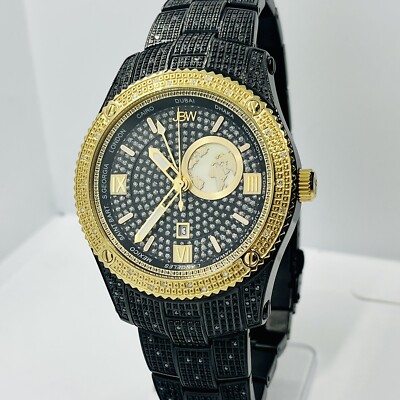 JBW Men’s JET SETTER GMT Gold/Black DIAMONDS Time Zone Watch J6370A ...