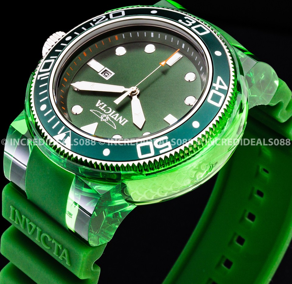 Invicta GRAND PRO DIVER ANATOMIC Silver GREEN SS 52mm Stylish Bold Mens ...