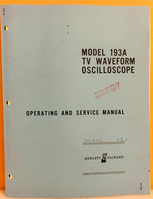 HP 00193-90901 1967 Model 193A TV Waveform Oscilloscope Oper & Service ...