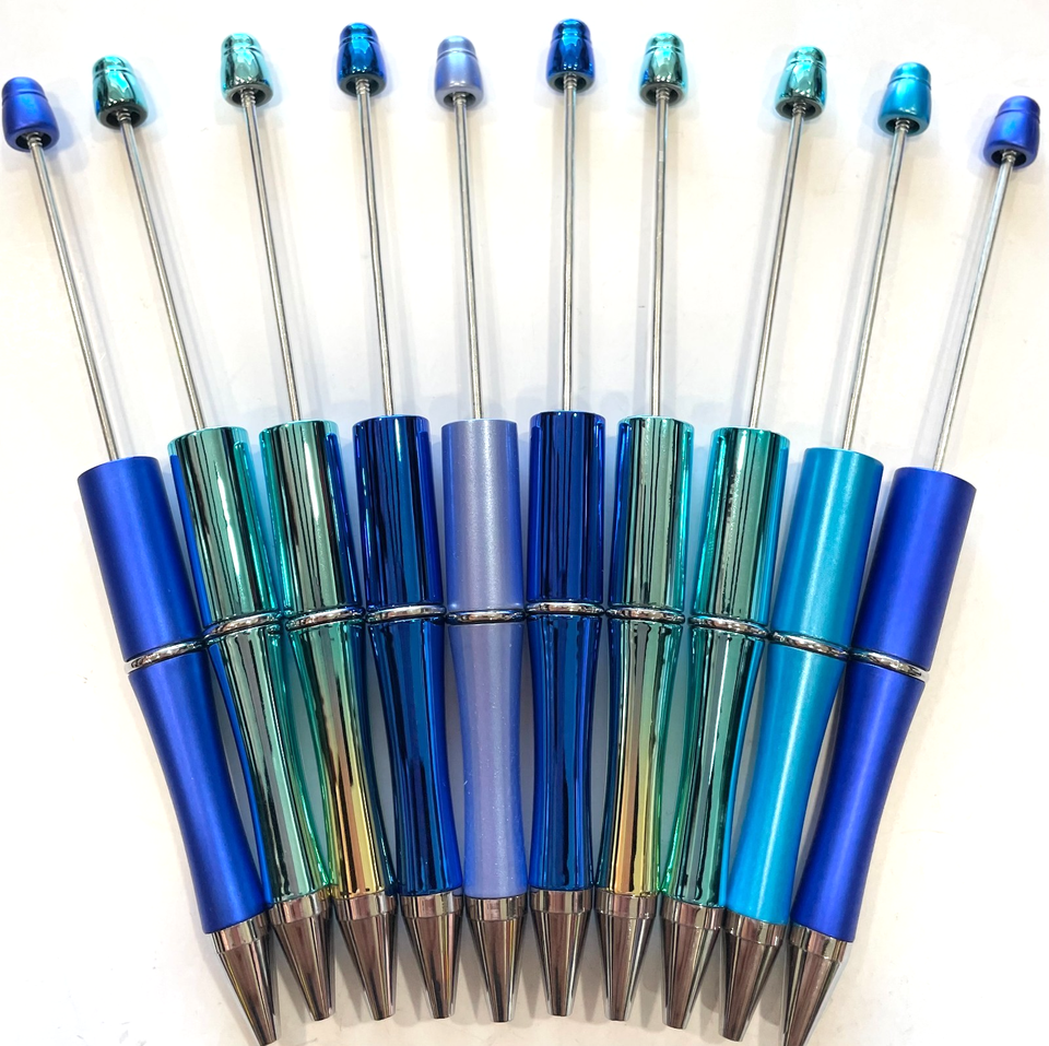 P51 (10pcs ) Shades of BLUE - BEADABLE PENS shimmer glitter metallic ...