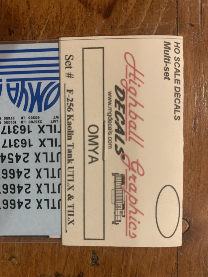 Omya Kaolin Tank Car Utlx Tilx Ho Scale Decals Highball Graphics F-256 ...