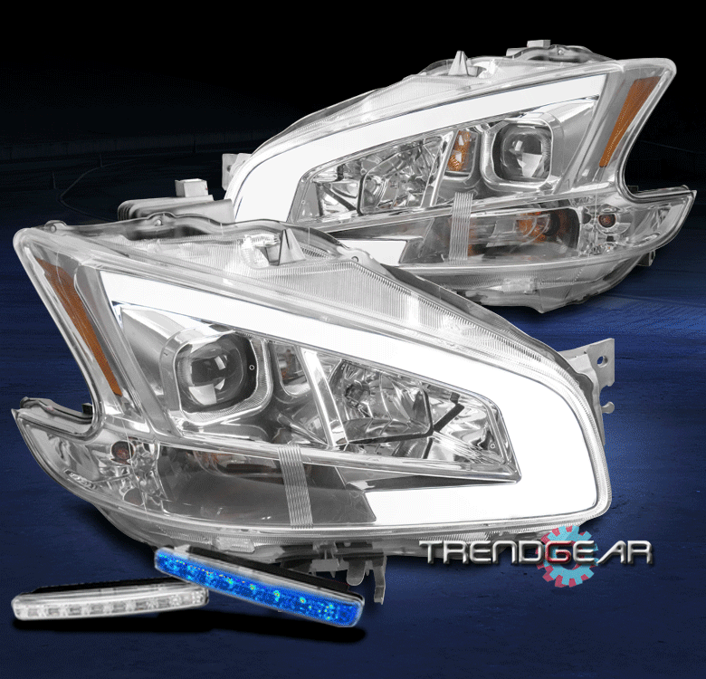 FOR 2009-2014 MAXIMA LED TUBE CHROME PROJECTOR HEADLIGHTS LAMP W/BUMPER ...