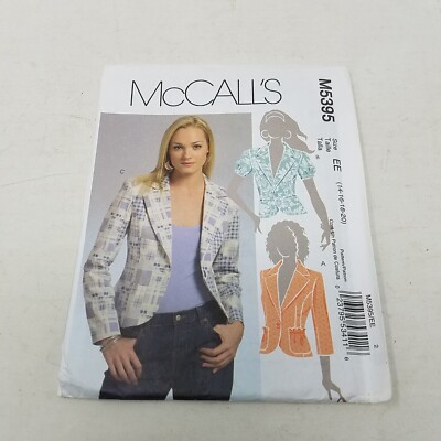 McCalls M5395 Sewing Pattern Classic Short Cropped Blazer Jacket 14 16 ...