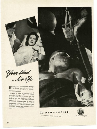 1943 Prudential Insurance Co. WWII donate blood for soldiers Vintage ...