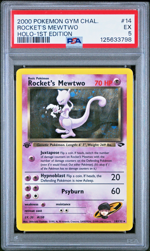 PSA 5 1ST EDITION 2000 Gym Challenge Rocket's Mewtwo 14/132 Holo Foil ...