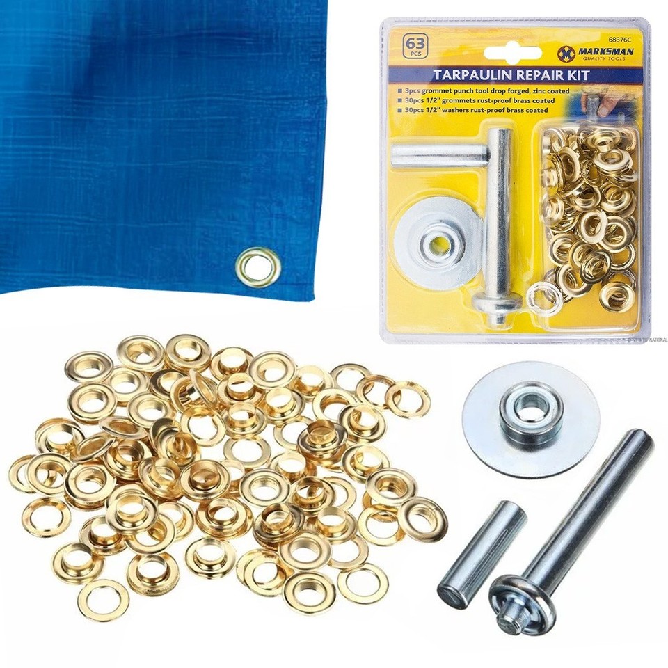 63PC TARPAULIN REPAIR KIT GROUNDSHEET COVER REPAIR KIT TOOL EYELET ...