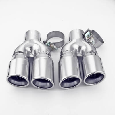 Dual 3" Out Quad Exhaust Tips Staggered 2-1/2" Inlet Resonated Clamp On ...