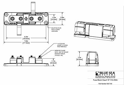 Blue Sea Systems 4 Stud Designed Class T Fuse Block w/Cover 110 to 200A ...