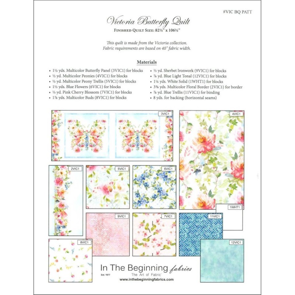 Victoria Butterfly Quilt Pattern 82x106 in by In The Beginning Fabrics ...
