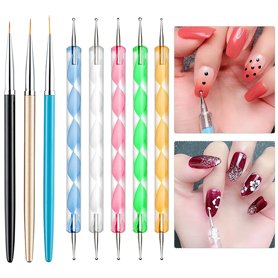 5PCS Dotting Pens With 3 PCS Nail Painting Brushes, Nail Art Design ...