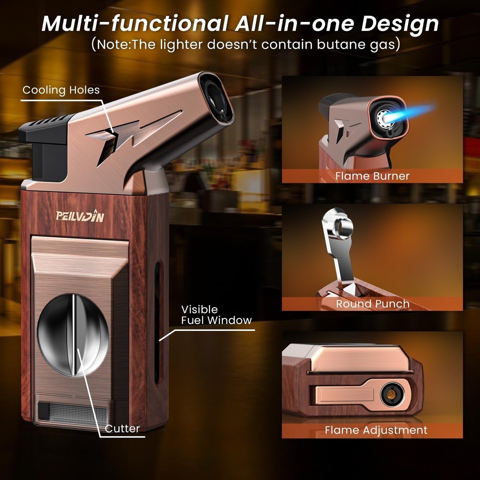 Torch Lighter with Built-in Cutter, Punch, Windproof Jet Flame Tool ...