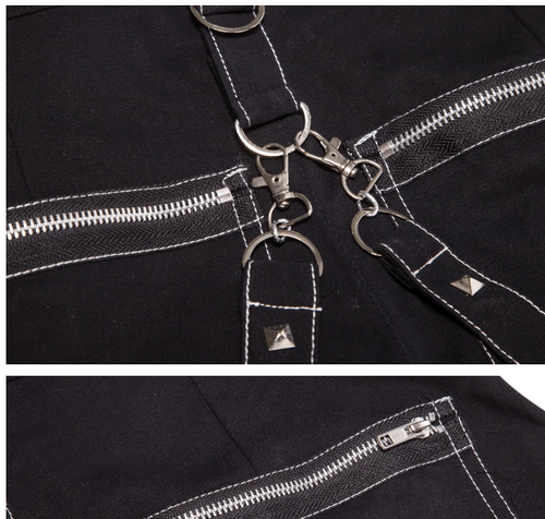 Mens Gothic Metal Chains Straps Zip Bondage Pants Cargo Trousers Punk ...