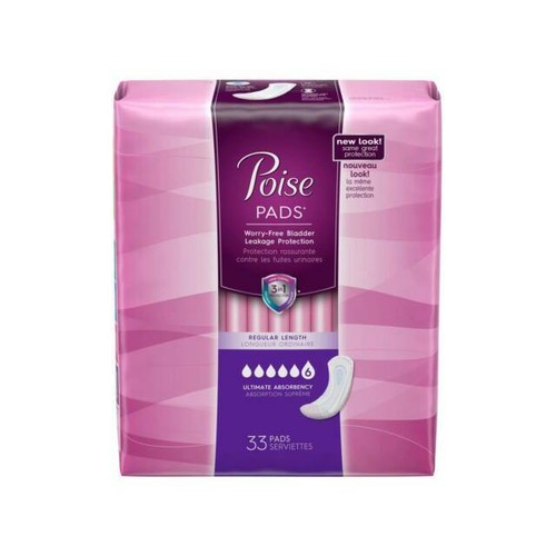 Poise Ultimate Absorbency Incontinence Pads Regular Length 33 Ct ...