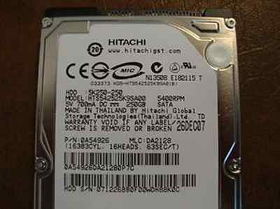 Hitachi HTS542525K9SA00 PN:0A54926 MLC:DA2128 250gb 2.5" Sata Hard ...