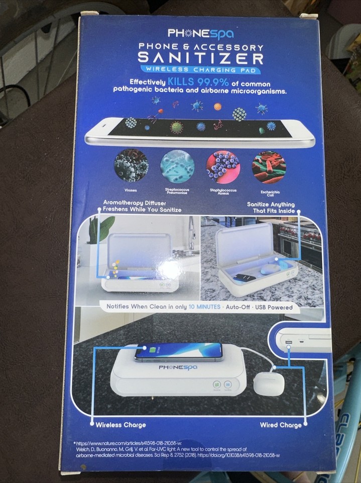 NEW Sealed PhoneSpa Phone & Accessory Sanitizer Wireless Charging Pad ...