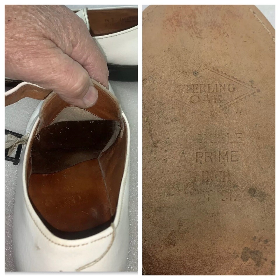 DuPont Corfam White Dress Shoes Strap Buckle 9.5 D B Sterling Oak Sole ...