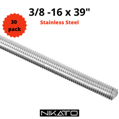 (Bundle of 30 Sticks) 3/8-16 x 39” Stainless Steel Threaded Rod 304 All ...