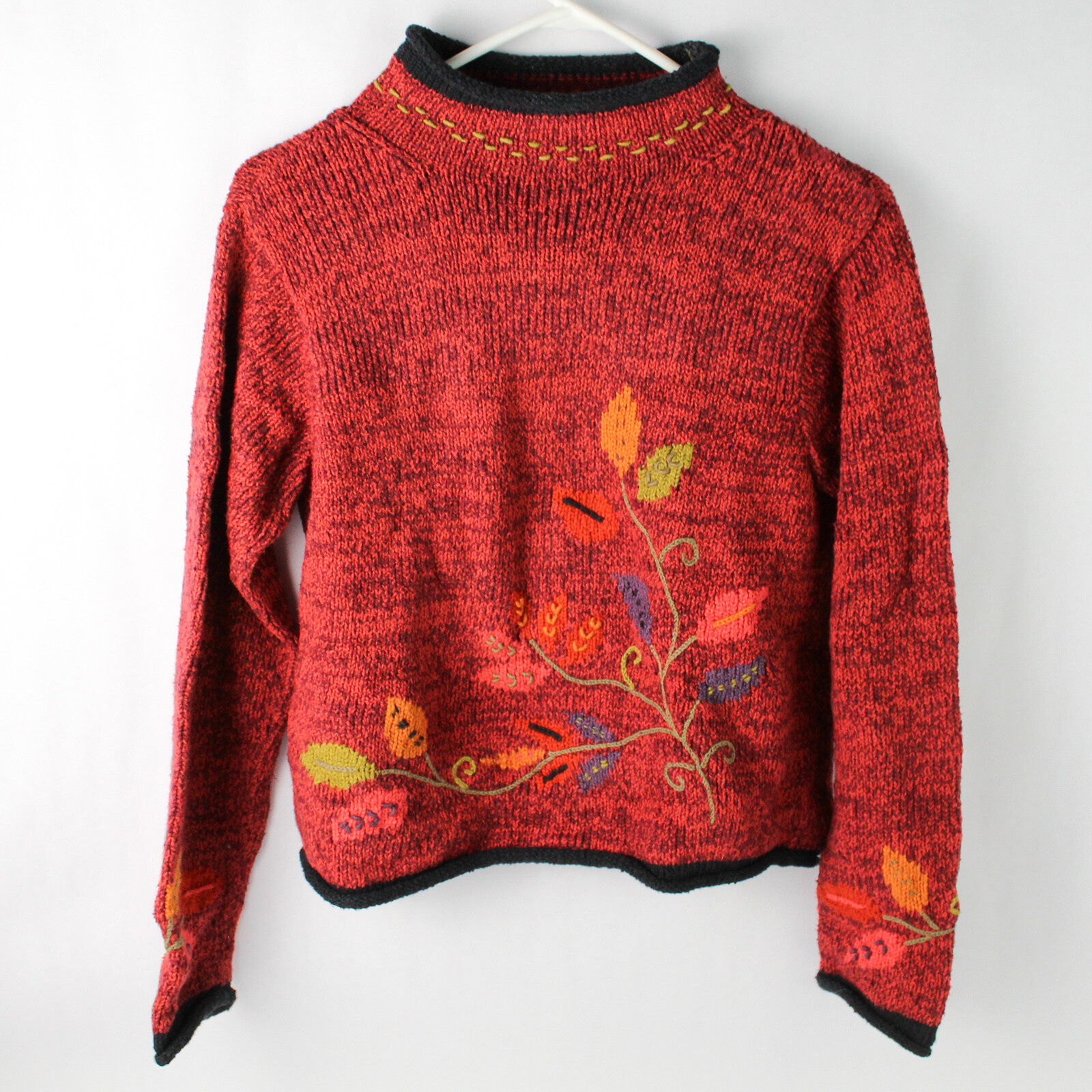 Planet Earth Sweaters Red Autumn Leaf Design Knit Swe… - Gem