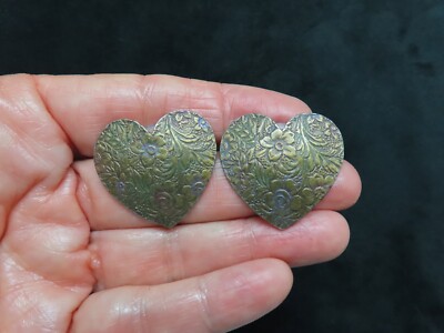 Vintage Antique Bronze Embossed Metal Heart Pierced Earrings | eBay
