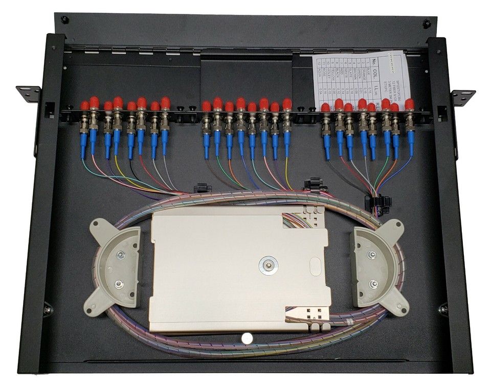 24 Fiber 1RU Rack Mount w/ 24 ST/UPC Simplex Adapters, Singlemode ...