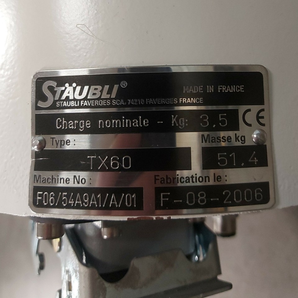 Staubli TX60 6-Axis Robot Manipulator Arm, 4.5kg Load, 670mm Reach, 8m ...