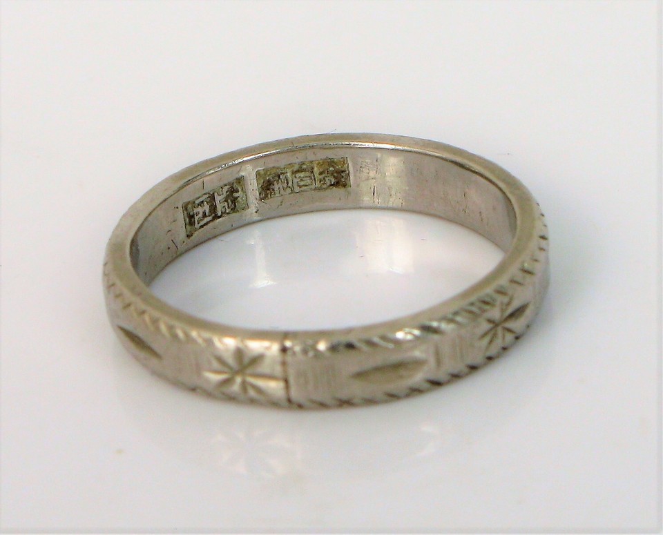 VTG BEAUTIFUL CHINESE HALLMARKS PLATINUM RING ENGRAVED DETAILS ORNATE ...