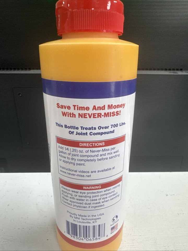 Never-Miss Drywall Mud Tinting Coloring Gel 16oz Finish Coats & Sanding ...