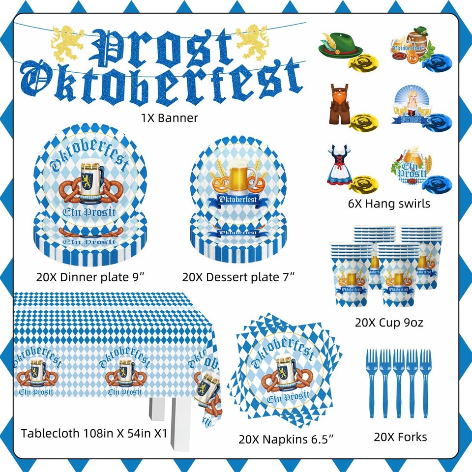 Oktoberfest Decorations, 108Pcs Prost Oktoberfest Party Supplies Set ...