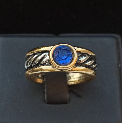 Vintage Ring Royal Blue Rhinestone Rope Two Tone Art Deco Gift Gold ...