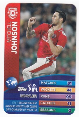MITCHELL JOHNSON Kings XI Punjab 2015 TOPPS IPL Trump Cricket Card | eBay