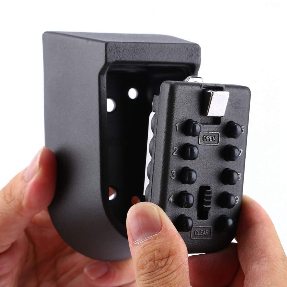 Black Button Key Box Wall-Mounted Combination Lock Box Durable Key Safe ...