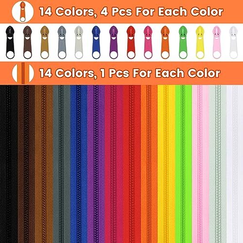 30.5 Yards/ 28 m 14 Pieces Assorted Colors #5 Nylon Coil Zippers Sewing ...