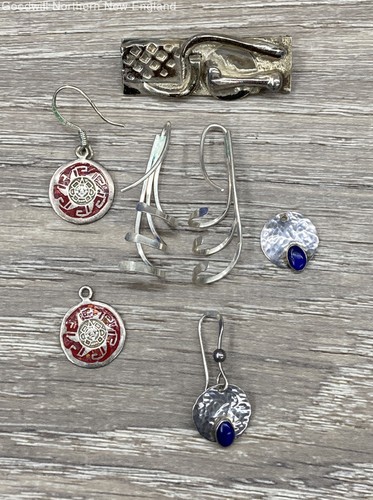 Unmarked Tests Sterling Silver Jewelry Lot w. Spiral Earrings Pin Charm ...