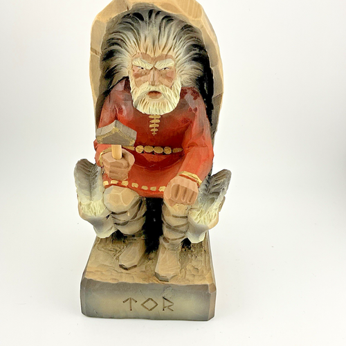 Henning Vintage Hand Carved in Norway Wood Thor Figurine Throne Goat ...