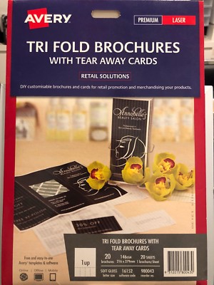 AVERY 16152 Tri Fold DL Brochures with Tear Away Cards 1UP - 20 Sheets ...