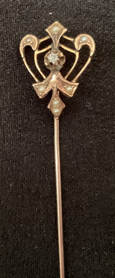 art nouveau gold stick pin with pearls and a diamond | eBay