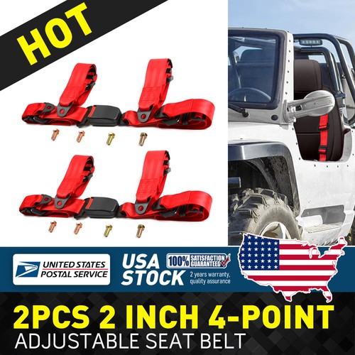 Red 2X2" Wide 4-Point Adjustable Racing Seat Belt Harness Safety ...