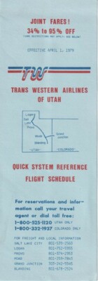 Trans Western Airlines of Utah timetable 1979/04/01 | eBay