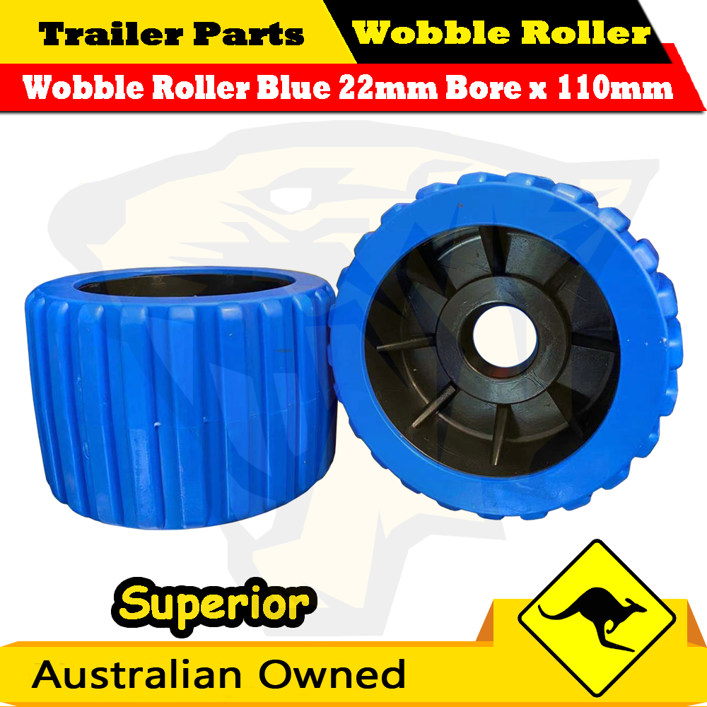 16x BOAT TRAILER WOBBLE ROLLERS. 3" BLUE RIBBED 22mm Bore. Soft Wobble ...