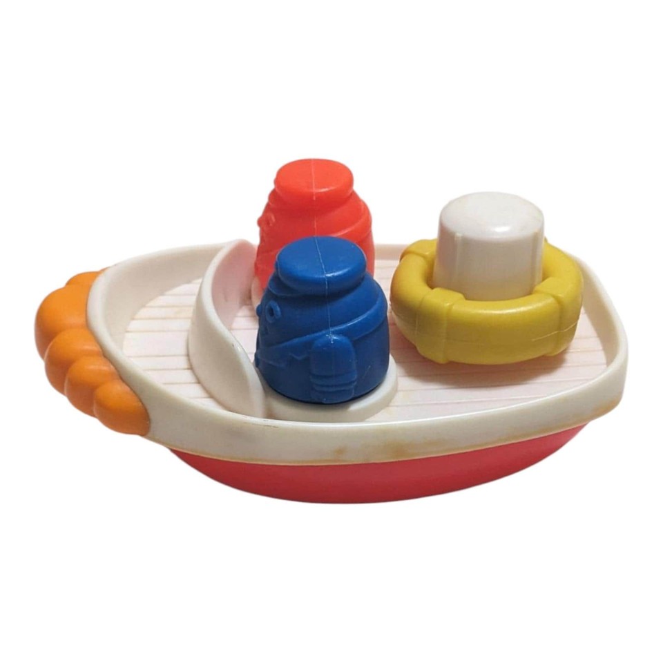 Vintage Sanitoy Inc. Plastic Boat Bath Toy Figures Life Preserver Hong ...