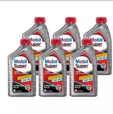 6 Quarts Genuine Mobil Super Mob 5W-30 Synthetic Blend Motor Oil 124404 ...