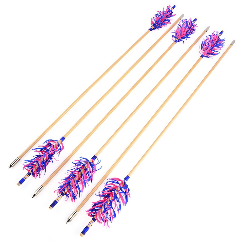 6X Wooden Arrows OD8.5mm Flu-Flu Natural Feather Spiral Wrap Archery ...