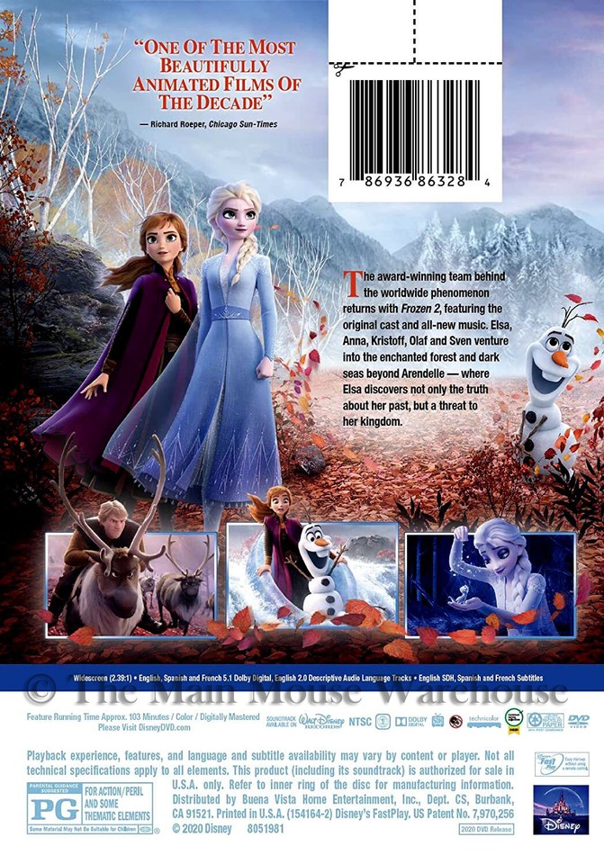 Disney Frozen 2 DVD Frozen II Frozen Sequel Animated Family Kids Movie ...