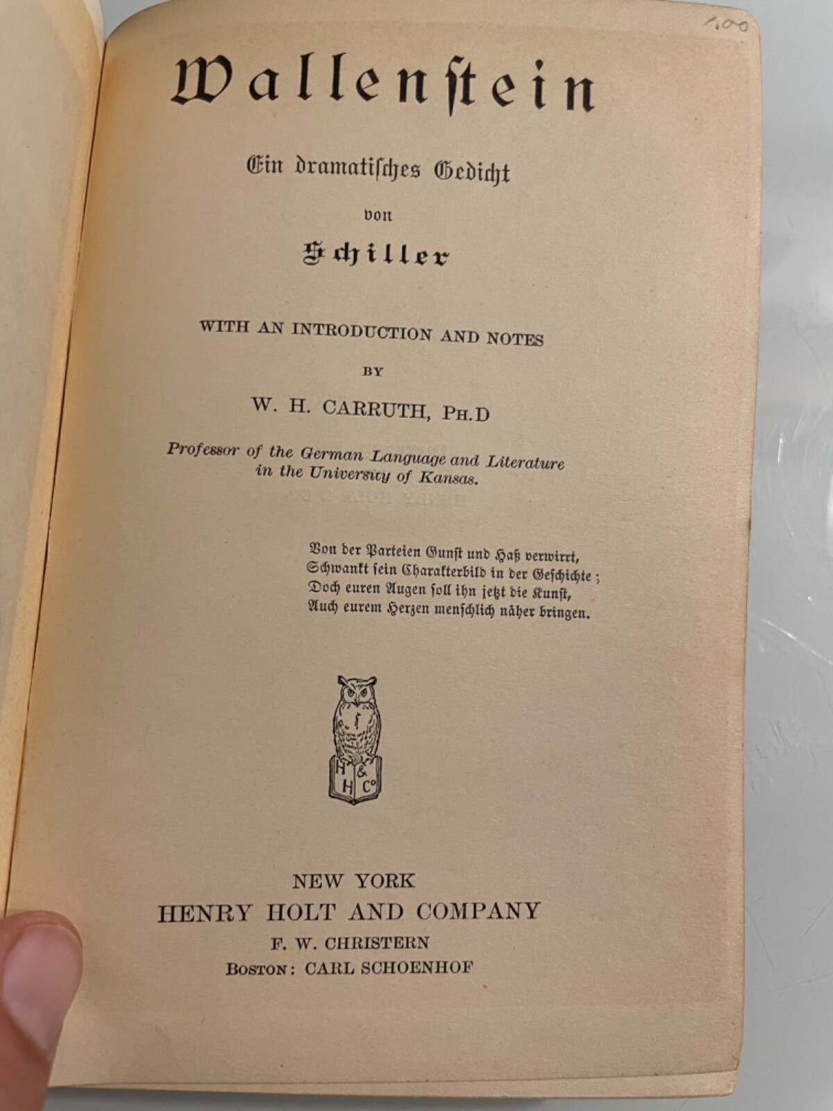 Schiller's Wallenstein in German 1894 With Intro. By Carruth Hardcover ...