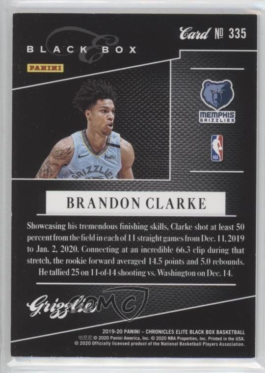 2019 Panini Chronicles Elite Black Box Red 76/149 Brandon Clarke Rookie ...
