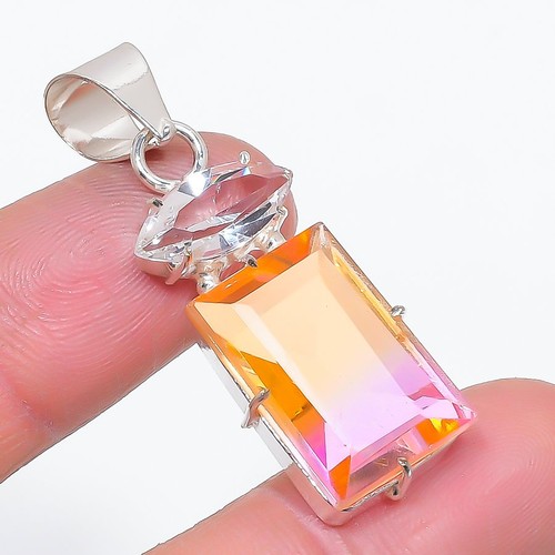 Bi-Color Tourmaline, Topaz Gemstone 925 Sterling Silver Pendant 1.77 ...