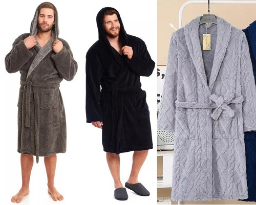 Mens EX STORE Dressing Gown Hooded Snuggly Luxury Thermal Fluffy Soft ...
