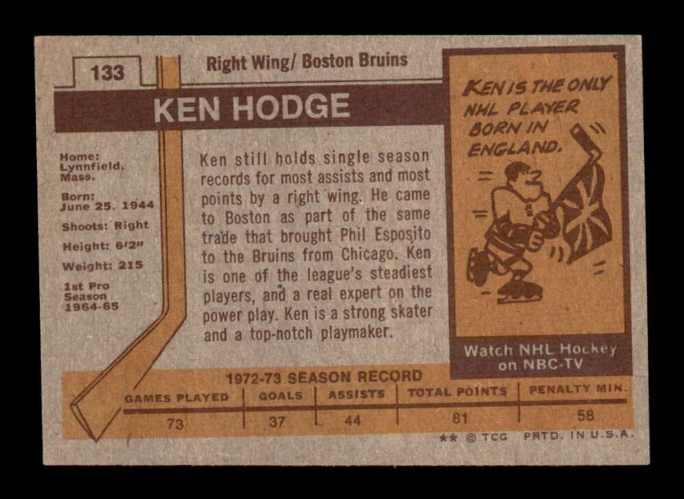 1973 Topps #133 Ken Hodge EX/EX+ X3221809 | eBay